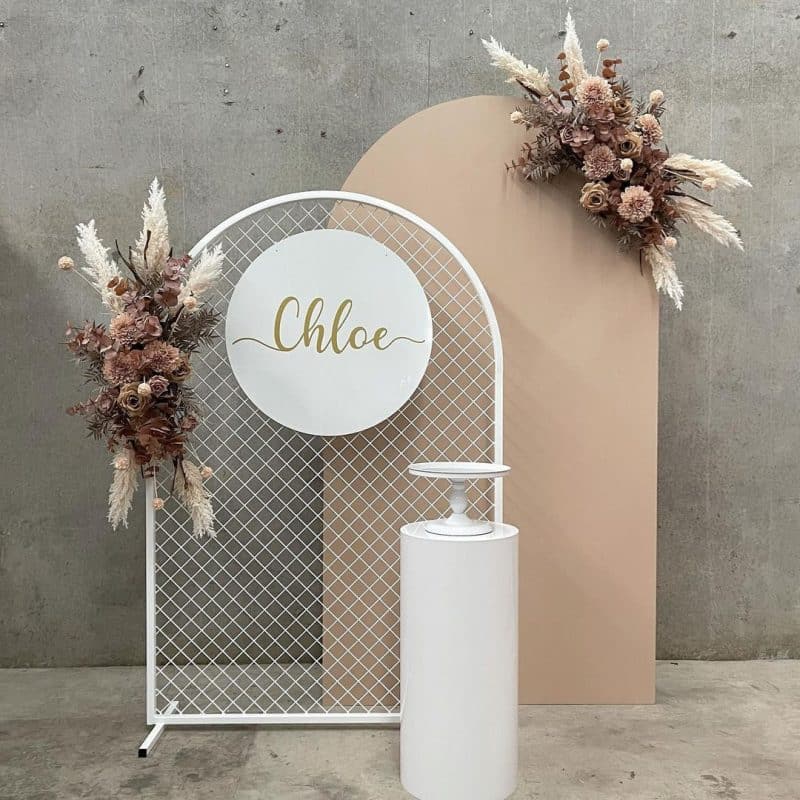 White Mesh Trio Arch - MagicFlowersEventRentals | Event and Party ...